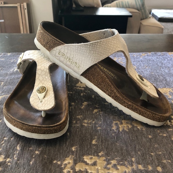 Birkenstock | Shoes | Birkenstock Gizeh Cream Shiny Snake Thong Sandals ...